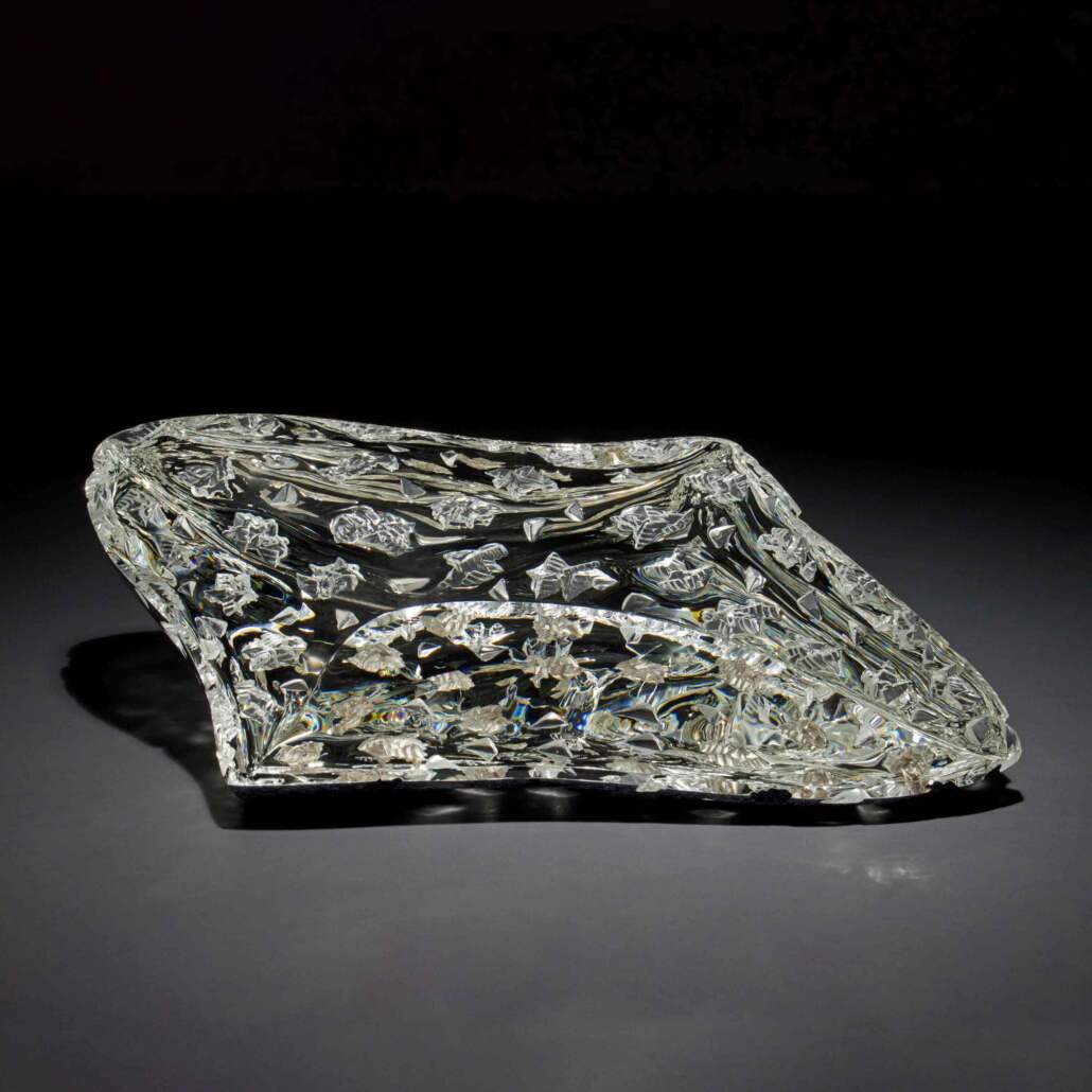 Crystal clear glass silver sculpture with antique mirror carvings